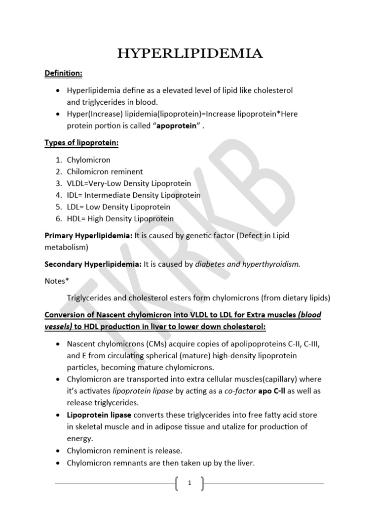Hyperlipidemia | PDF | Lipoprotein | Cholesterol