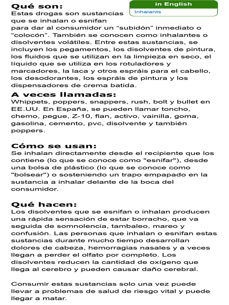 Sustancias Que Se Inhalan (Para Adolescentes) - N | PDF | Medicina ...
