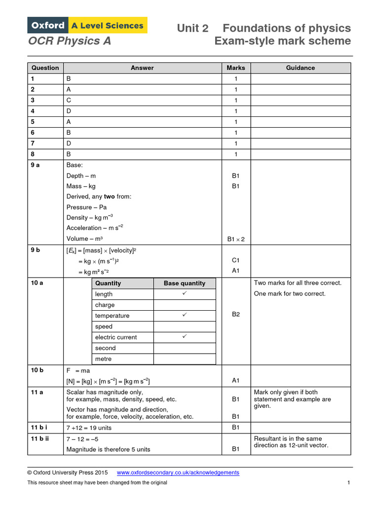 Chapter 2 Mark Scheme | PDF | Velocity | Mechanical Engineering