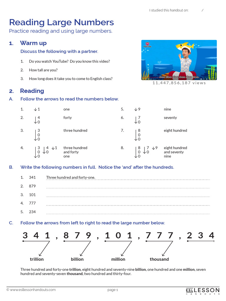Reading Large Numbers Student | PDF | Mountains | Geomorphology