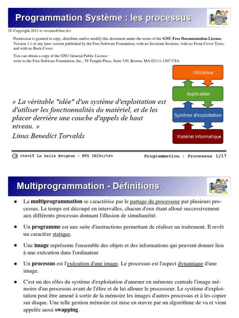 Cours Sys Processus | PDF | Système d'exploitation | Kernel (Système d'exploitation)
