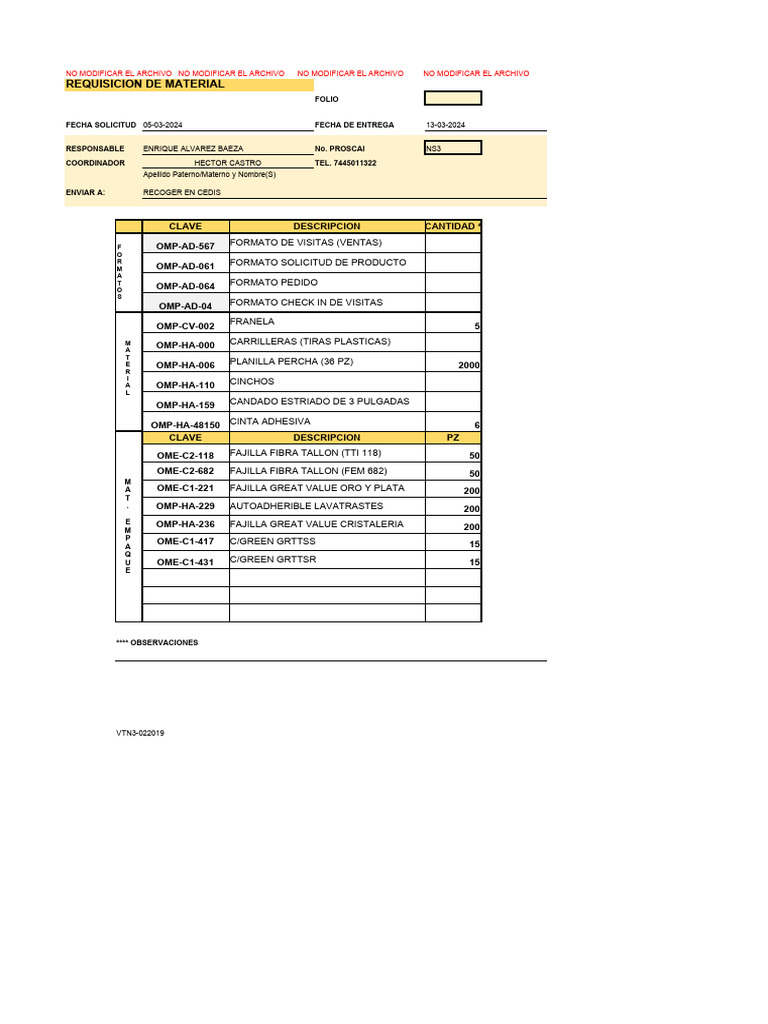 Requisición de Material 2024 | PDF