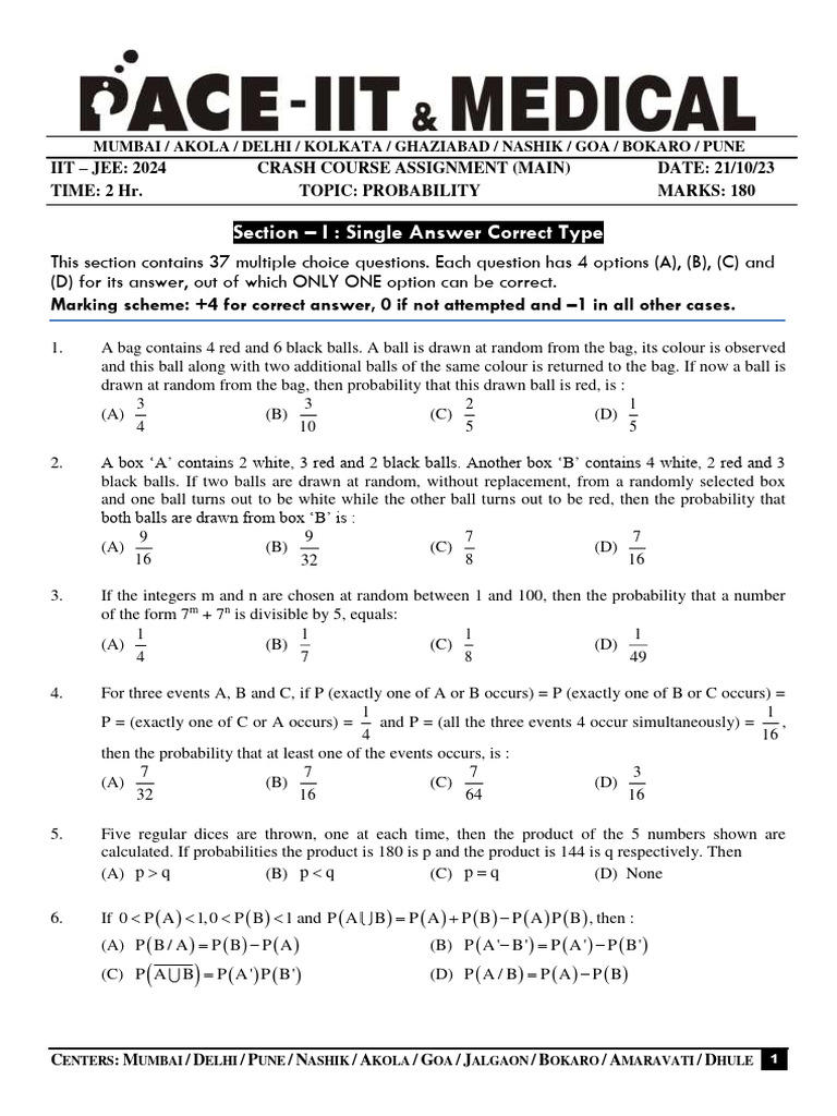 Prabability (Main) QP | PDF | Mathematics | Mathematical Concepts
