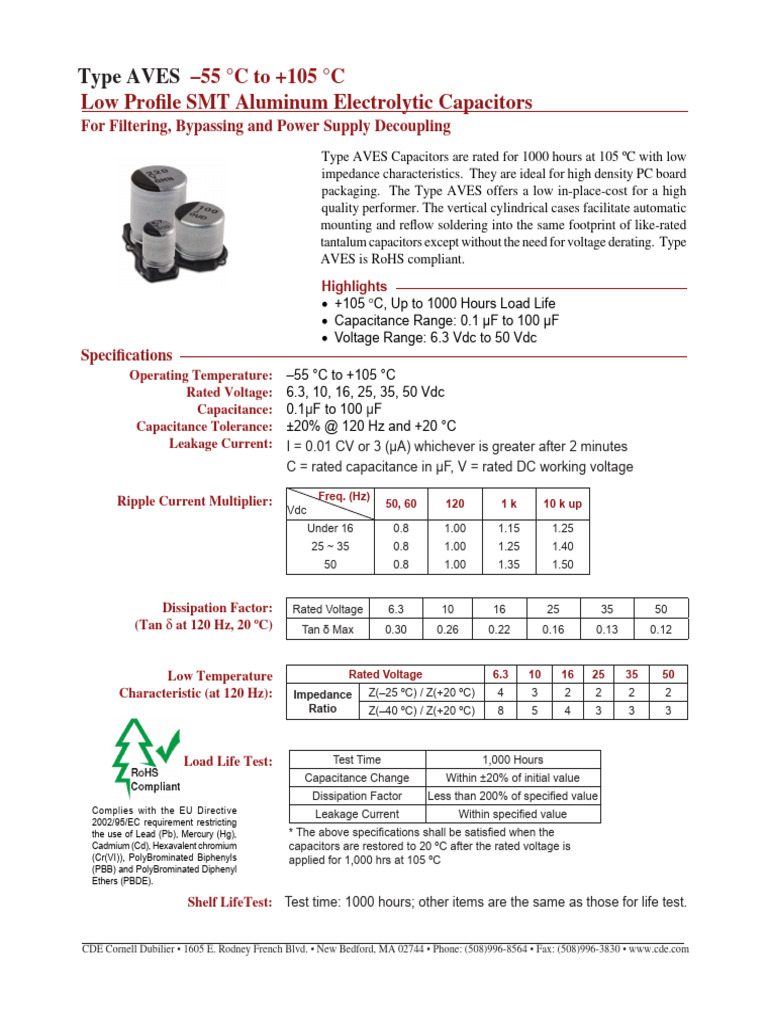 CDE (SMD) AVES Series | PDF | Capacitor | Electricity