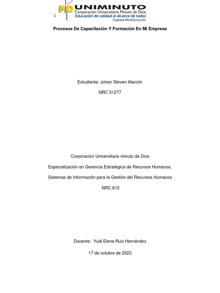 Procesos de Capacitación y Formación - NCR 612 Johan Steven Alarcon ...