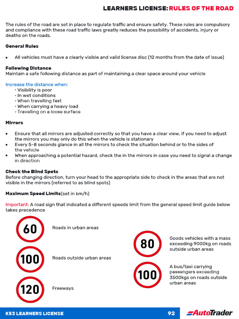 K53 Learner's License Road Rules Guide | PDF | Traffic | Road