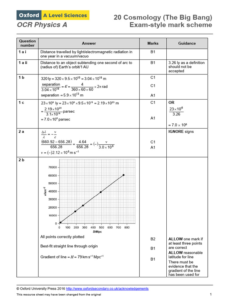 Cosmology Exam Mark Scheme | PDF | Redshift | Applied And ...