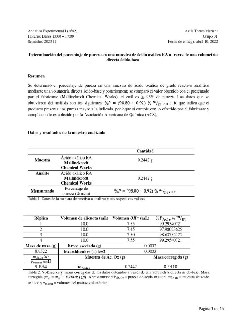 Aei Gpo1 Inf3 Avila Mariana | PDF | Valoración | Química