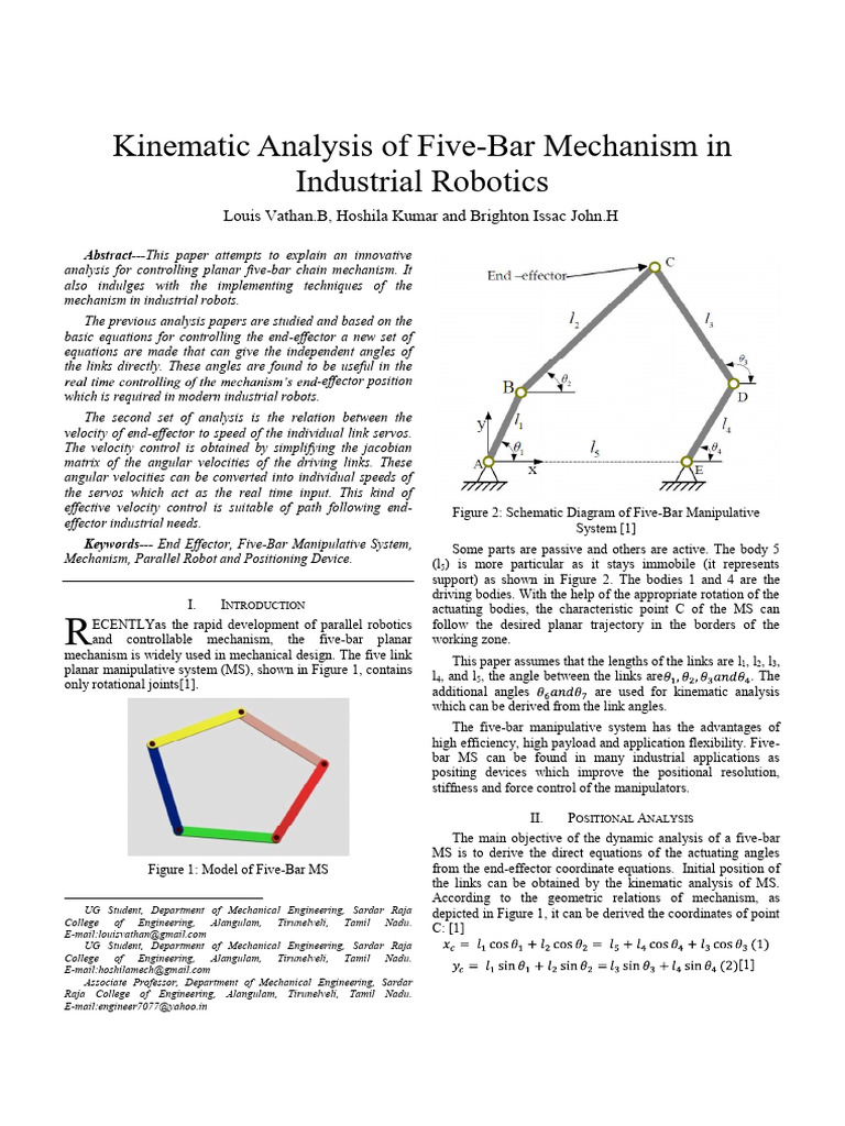 Kinematic Analysis of Five-Bar Mechanism | PDF | Kinematics | Machines