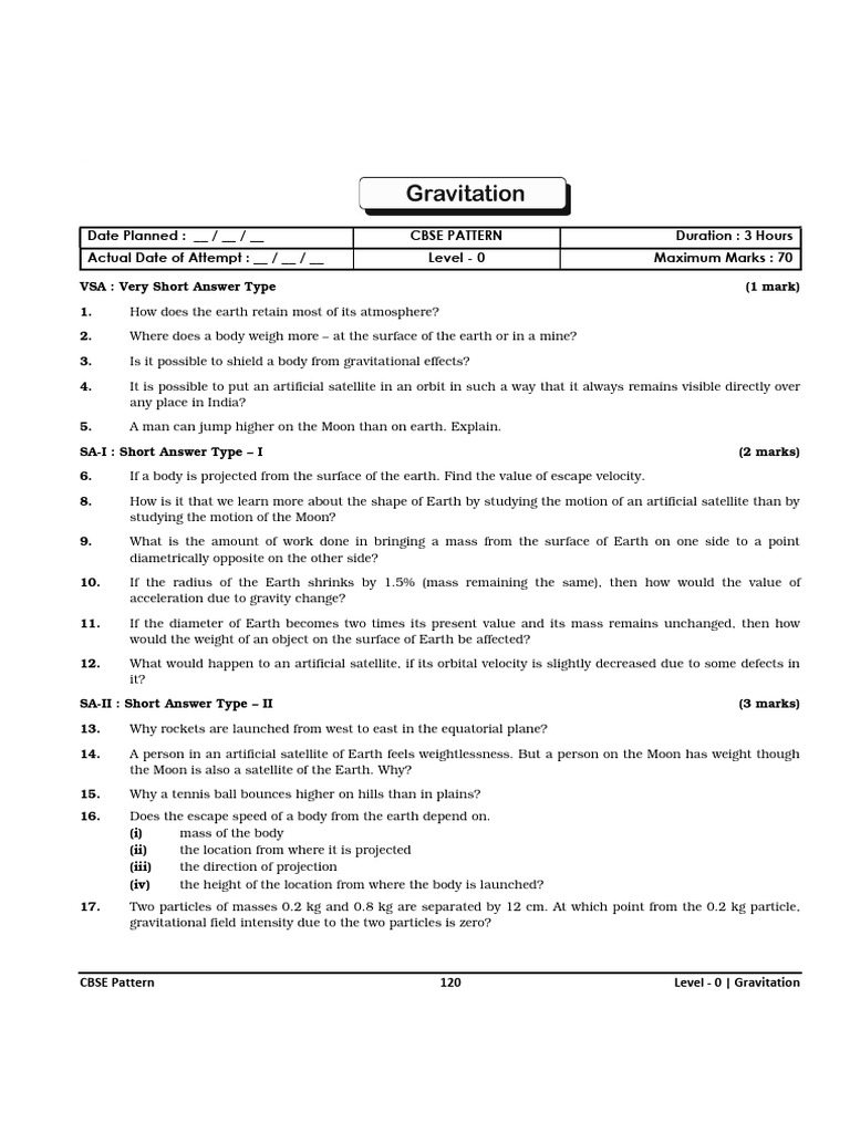 Gravitation Workbook | PDF | Orbit | Mass