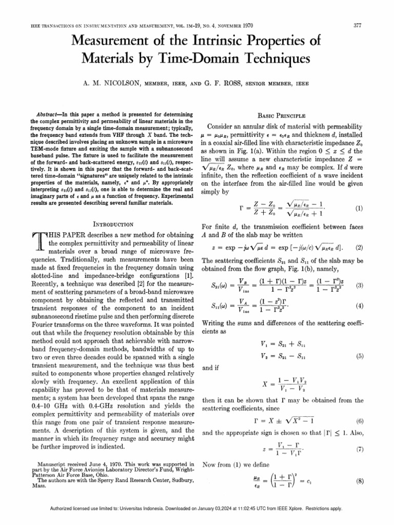 Measurement of The Intrinsic Properties of Materials by Time-Domain Techniques | PDF ...