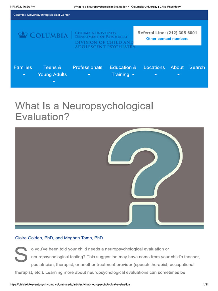 What Is A Neuropsychological Evaluation.. | PDF