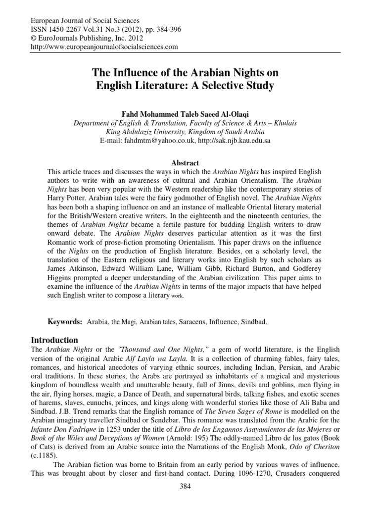 The Influence of The Arabian Nights On E | PDF | One Thousand And One ...