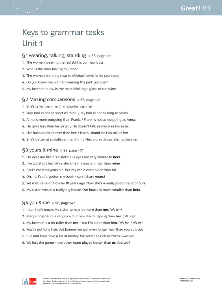 B1 Grammar Keys Overview | PDF