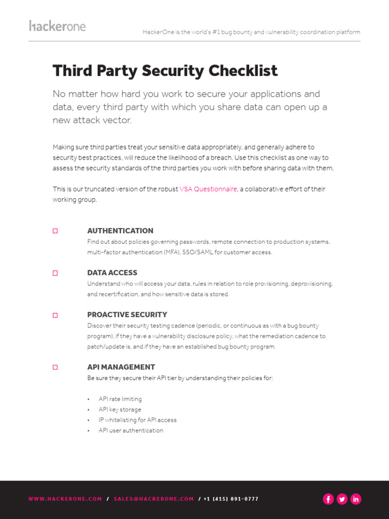 Third Party Security Checklist | PDF | Information Security | Security Third Party Security Checklist | PDF | Information Security | Security