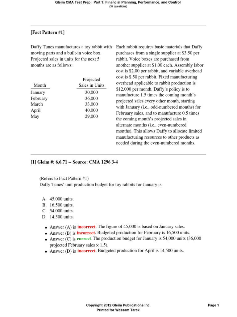 (Fact Pattern #1) : $12,000 Per Month. Daffy's Policy Is To Manufacture ...