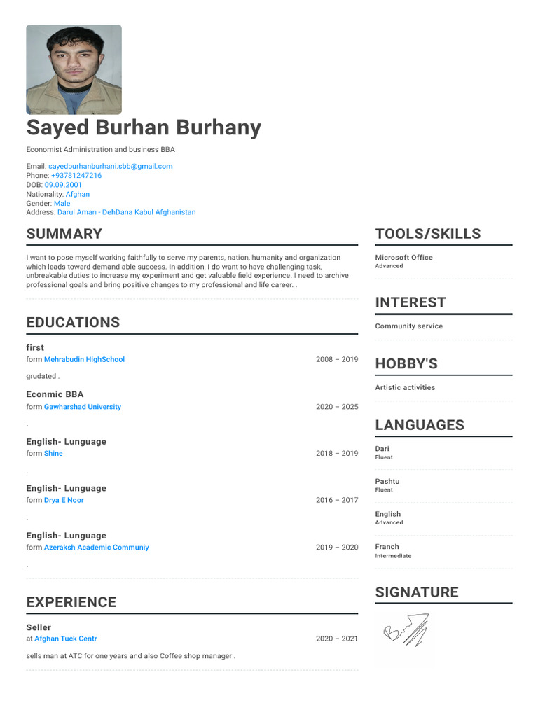 Sayed Burhan - Resume-286 | PDF | Afghanistan