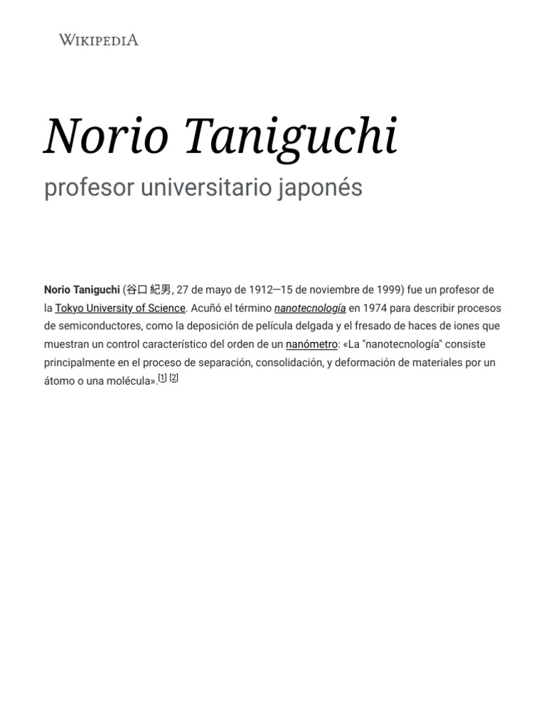 Biografía de Norio Taniguchi y su legado | PDF | Ciencia de los ...
