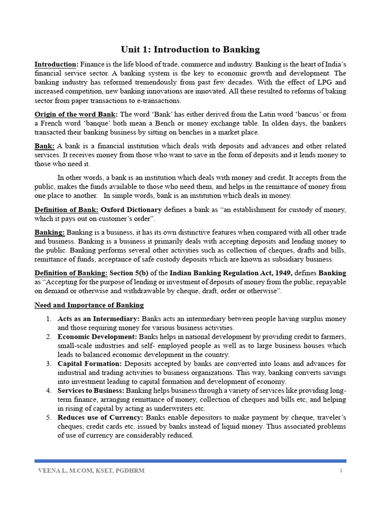 LPB Unit-1 Introduction To Banking | PDF | Reserve Bank Of India | Banks