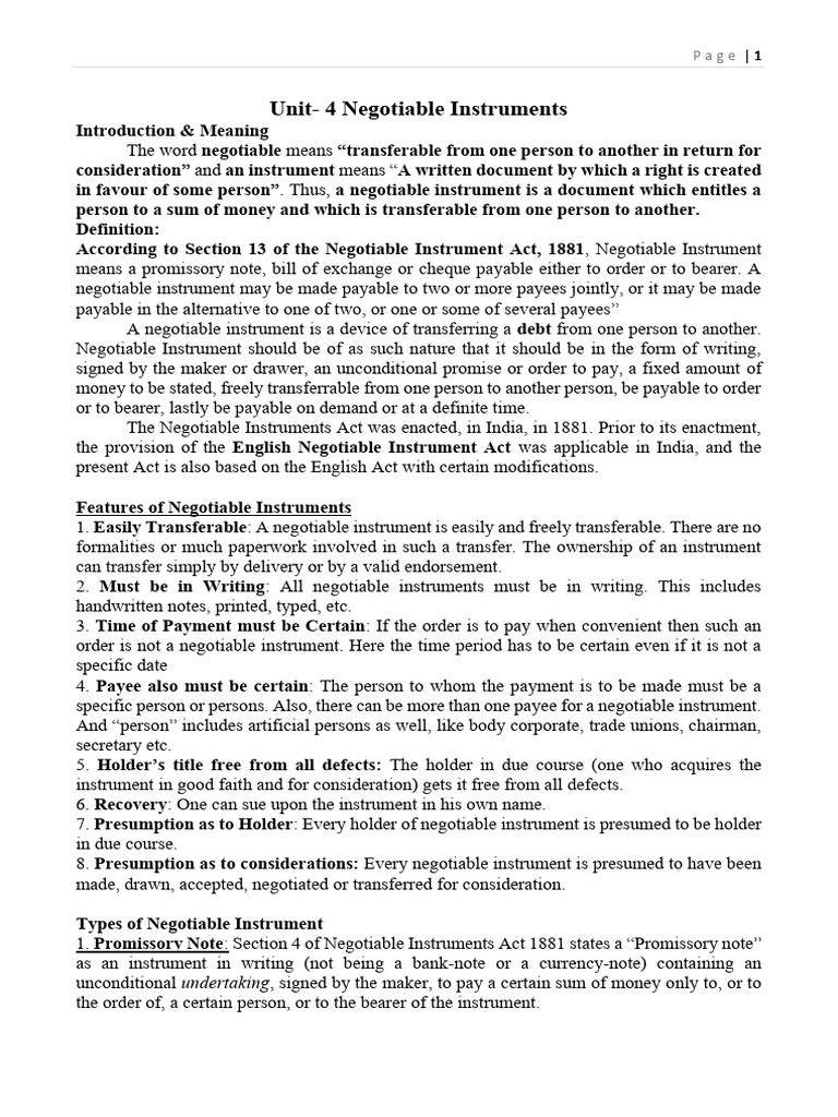 Unit - 4 LPB - Negotiable Instruments | Download Free PDF | Negotiable Instrument | Cheque