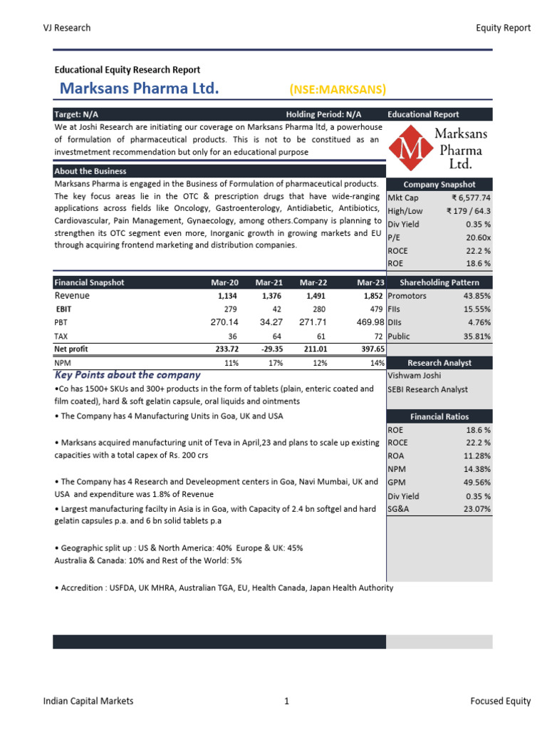 Marksans Pharma: 2025 Financial Outlook | PDF | Leverage (Finance ...