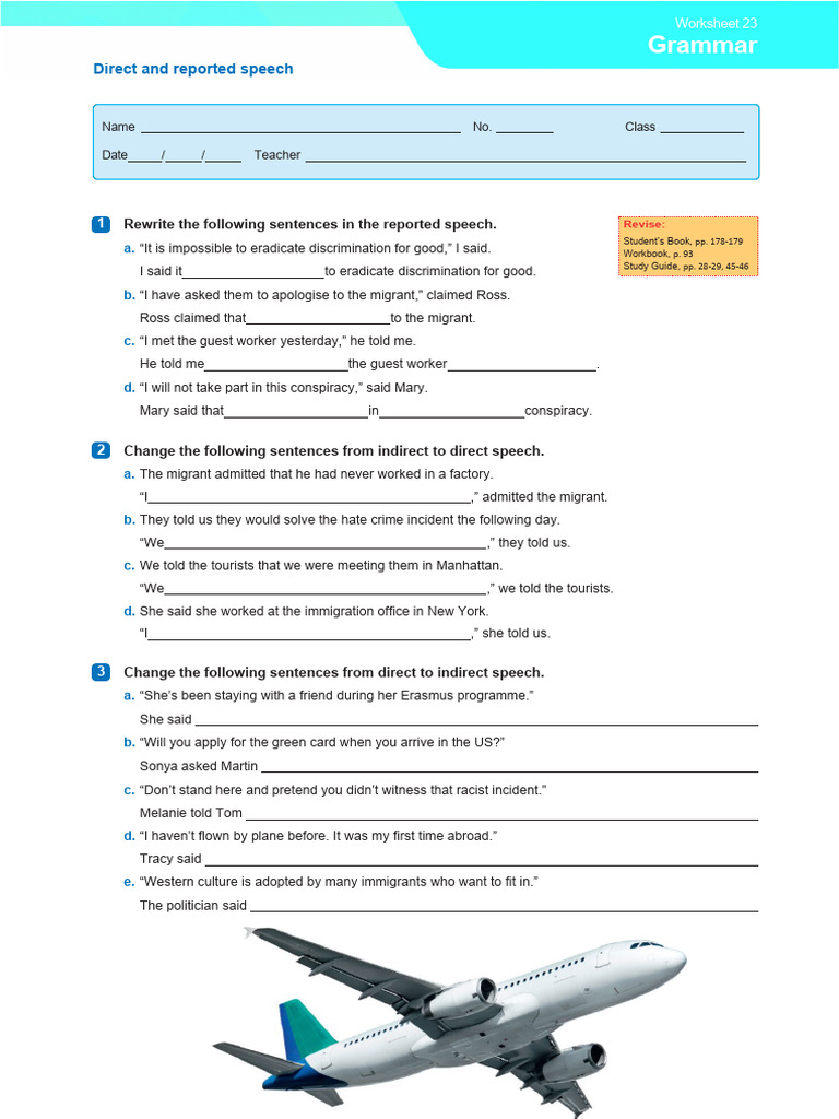 Enga11 Grammar Worksheet23 Direct and Reported Speech | PDF | Human ...