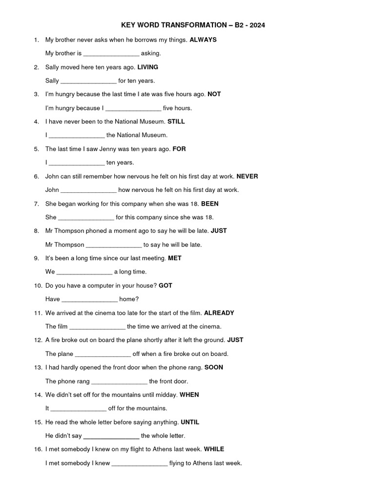 Key Word Transformation - Tenses | PDF