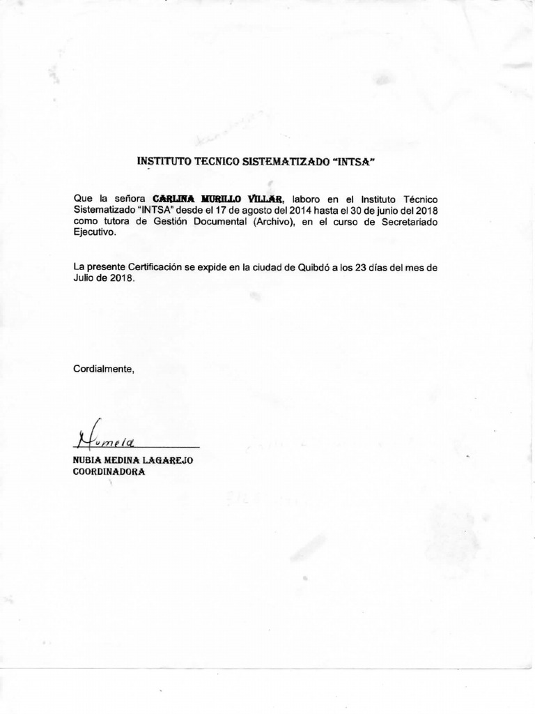 Certificacion Intsa | PDF