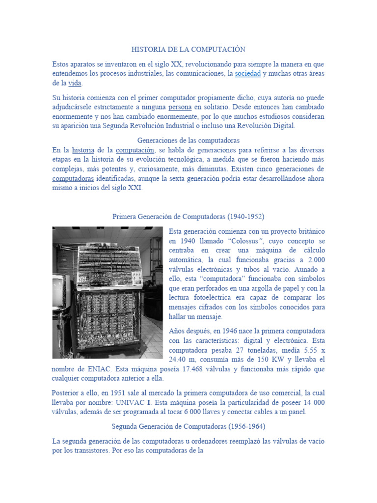 Evolución de la Computación: Generaciones | PDF | Microprocesador ...