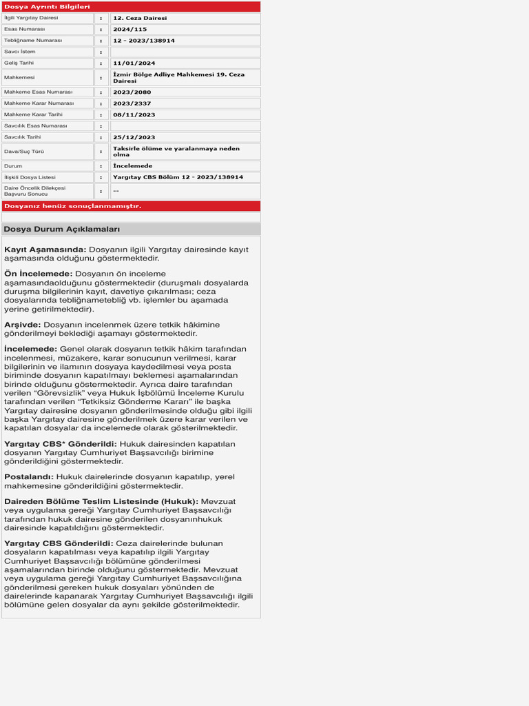 Yargıtay Dosya Sorgu - Dosya Ayrıntı Bilgileri 2 | PDF