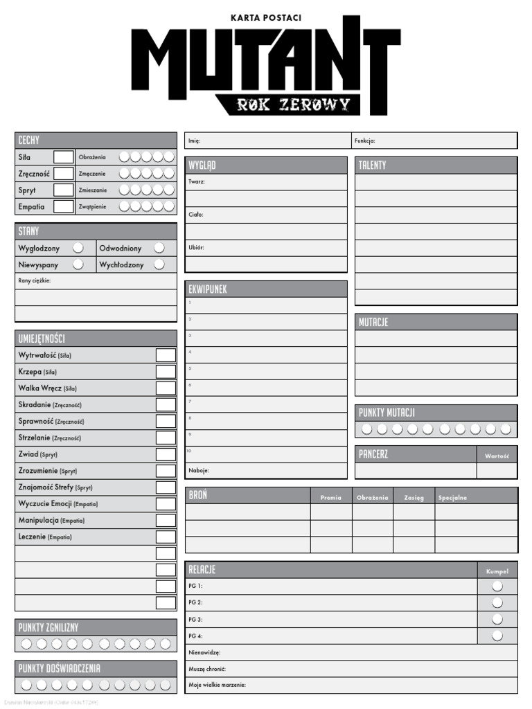 Karty Postaci Przyjazne Drukarkom Mutant Rok Zerowy PL Web | PDF