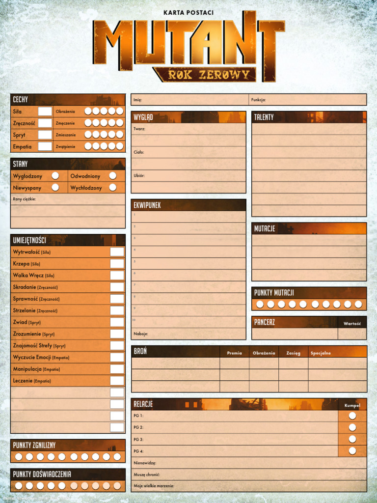 Karty Postaci Mutant Rok Zerowy PL Web | PDF