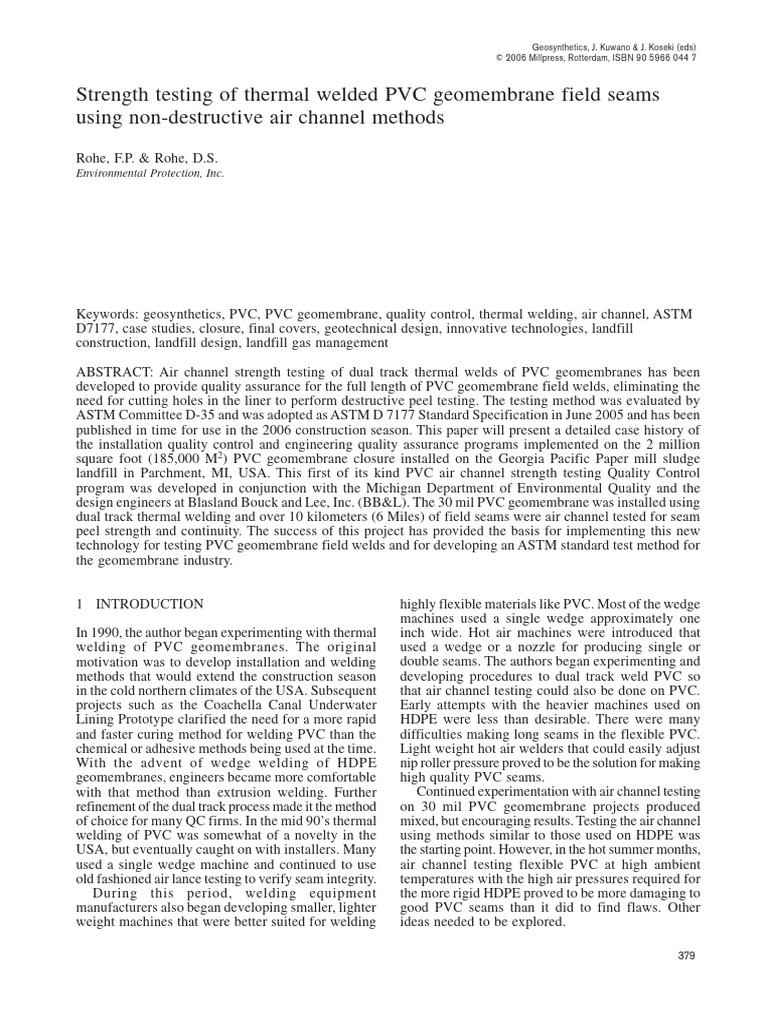 A.5.08 Strength Testing of Thermal Welded PVC Geomembrane Field Seams ...
