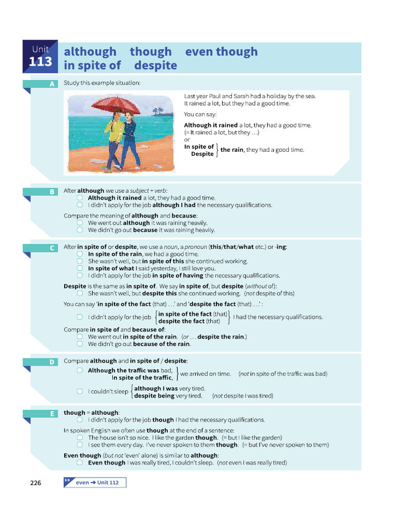 Although, Though, Even Though, in Spite Of, Despite | PDF