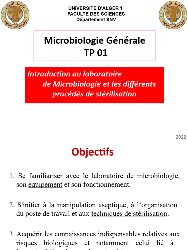 TD 1 Introduction Au Laboratoire de Microbiologie | PDF | Filtration | Stérilisation (microbiologie)