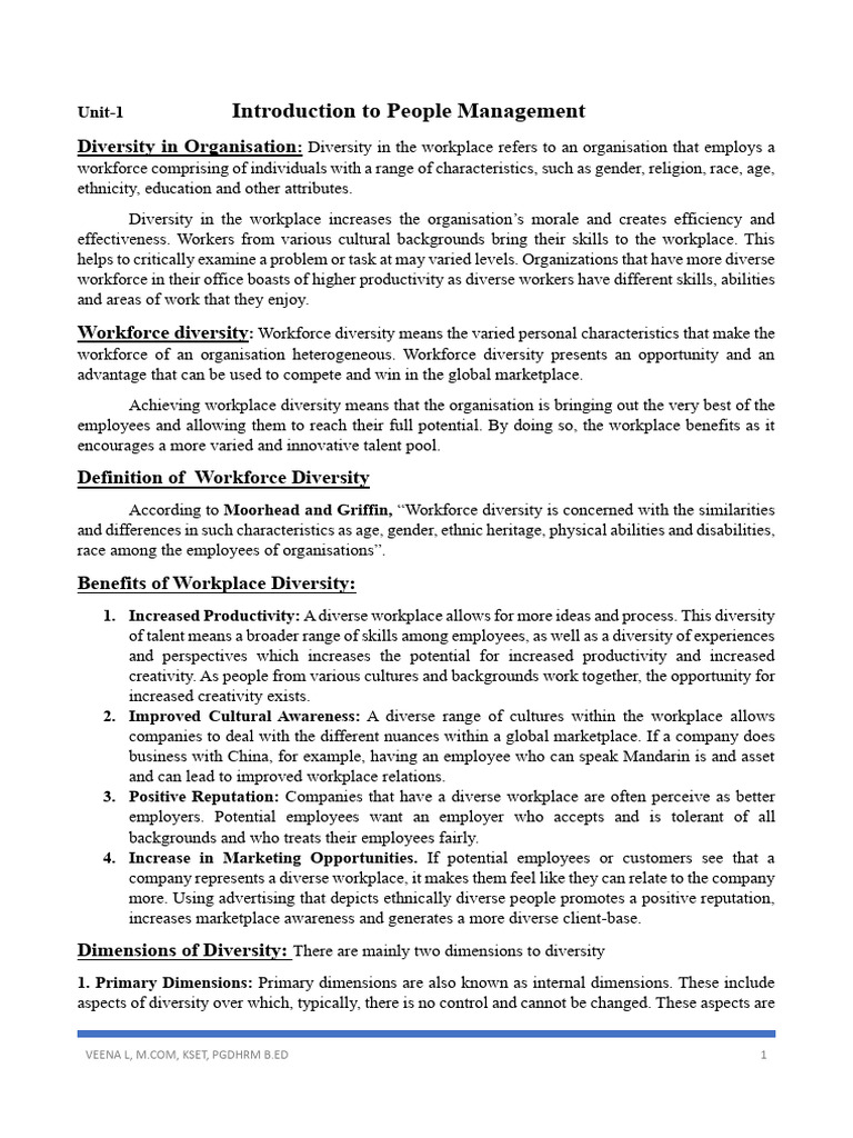 Unit-1 OEC People Management - English | PDF | Diversity (Business) | Employment