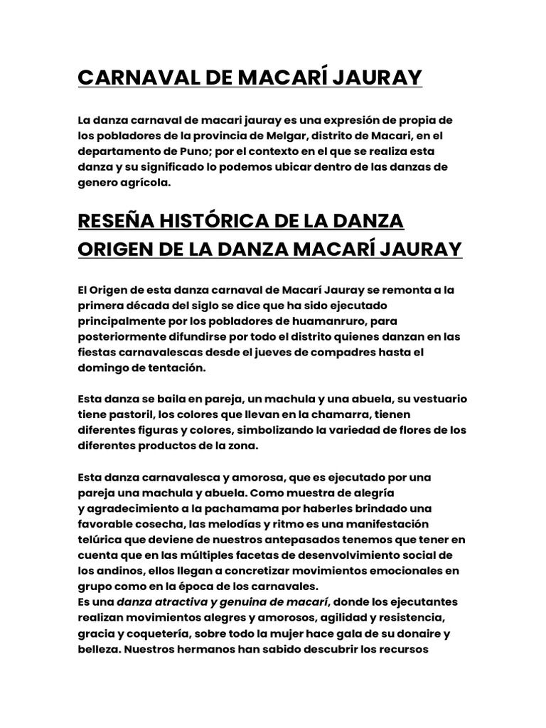 Carnaval de Macarí Jauray | PDF | Carnaval | Bailes