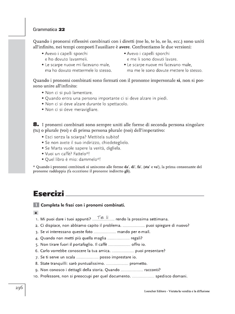 Pronomi Combinati - COMPITI - ESERCIZI+SOLUZIONI | PDF