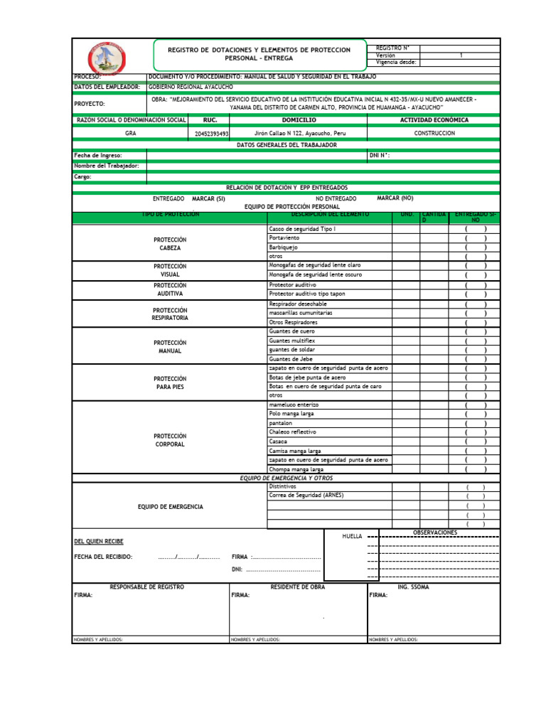 Dotación Epp Yanama | PDF