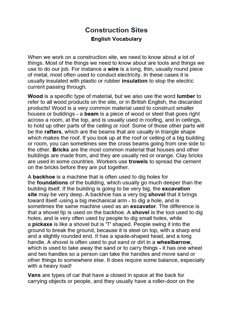 Construction Site Vocabulary | PDF | Brick | Roof