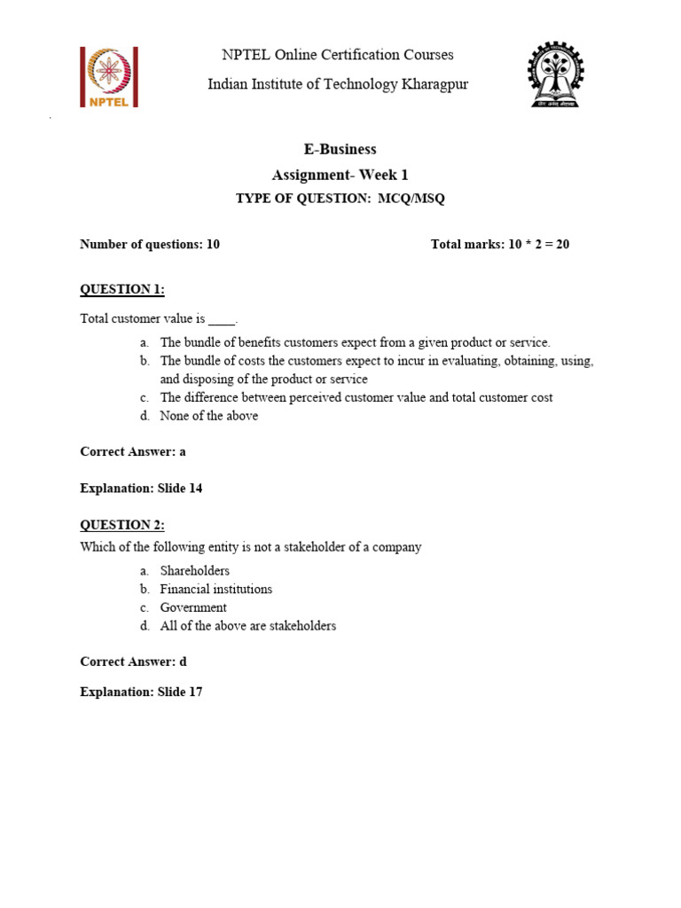 Week 1 Nptel E Business 2024 Pdf Electronic Business Business