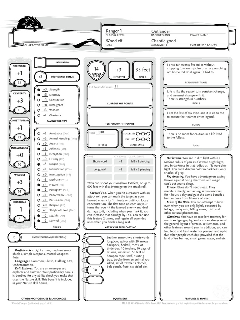 1099921-DMsGuild WoodElf Ranger V8.1 A4 | PDF | Elf (Dungeons & Dragons ...