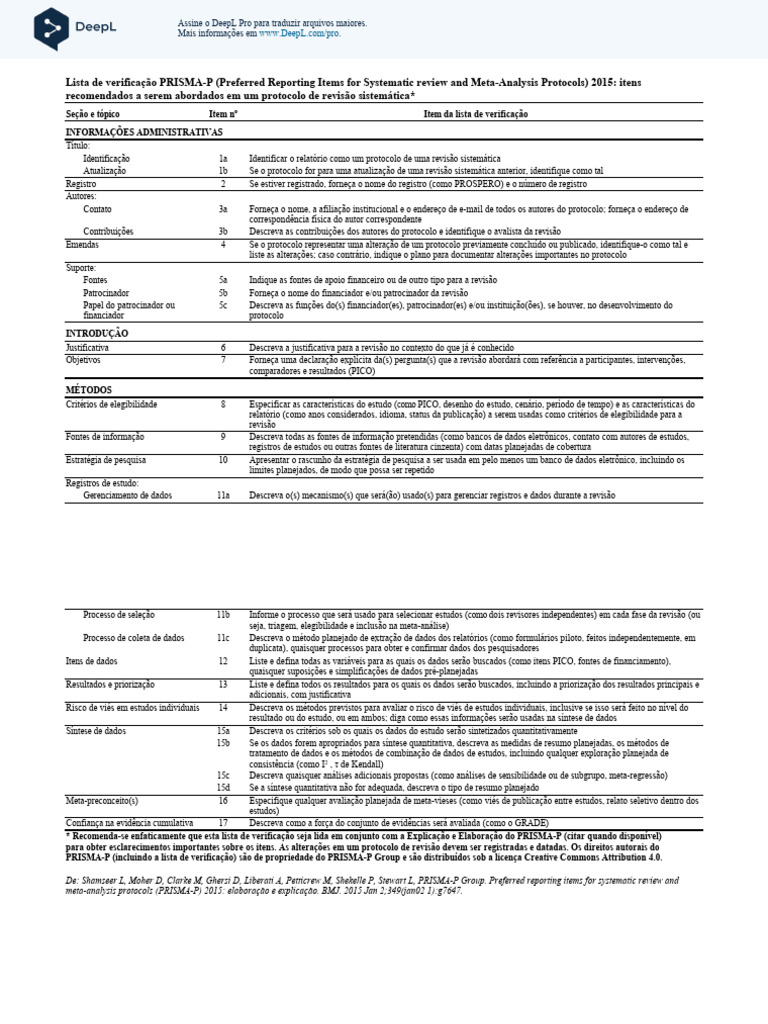 Checklist PRISMA-P para Protocólos de Revisão | PDF | Análise sistemática