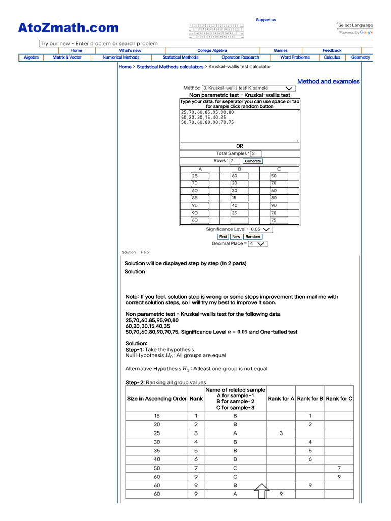 Kruskal-wallis test calculator | PDF | Statistical Significance ...