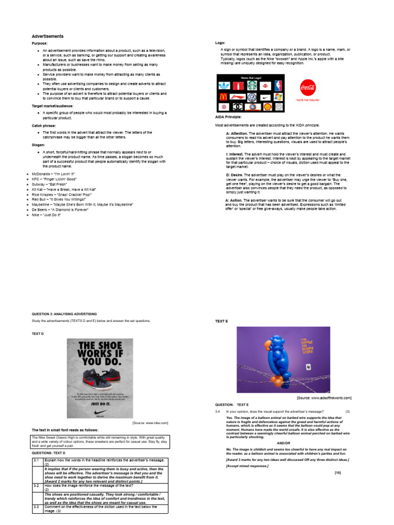 Grade 11 Advertisements Questions & Answers | PDF | Advertising | Brand