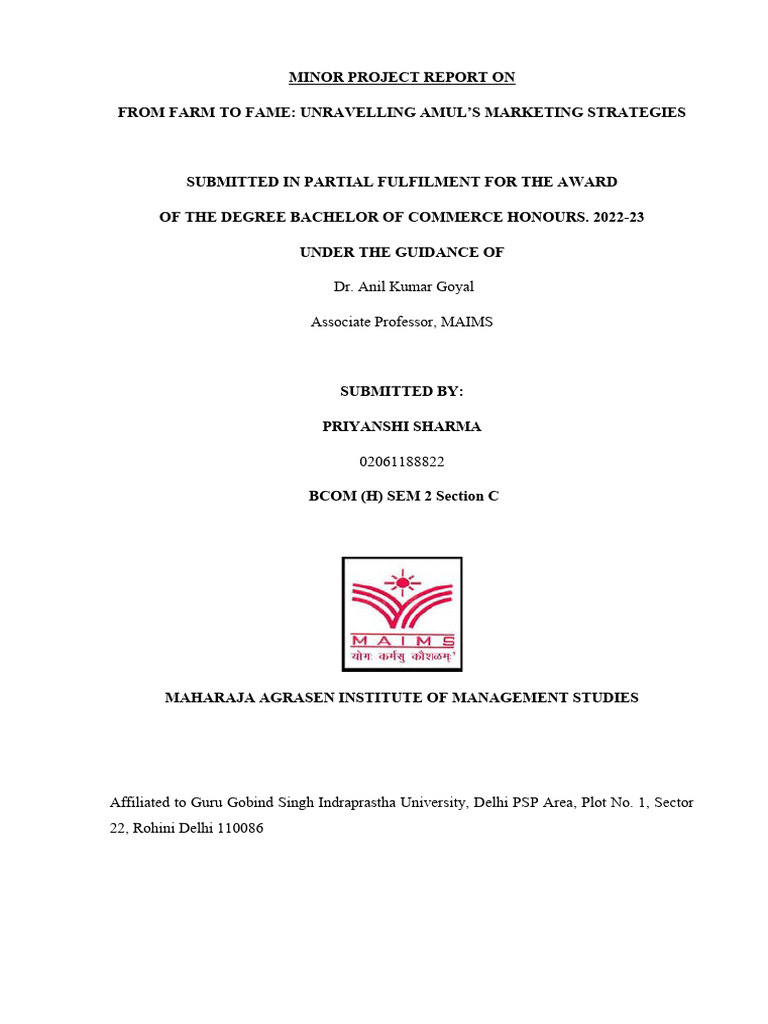 MINOR PROJECT REPORT Final | PDF | Milk | Dairy