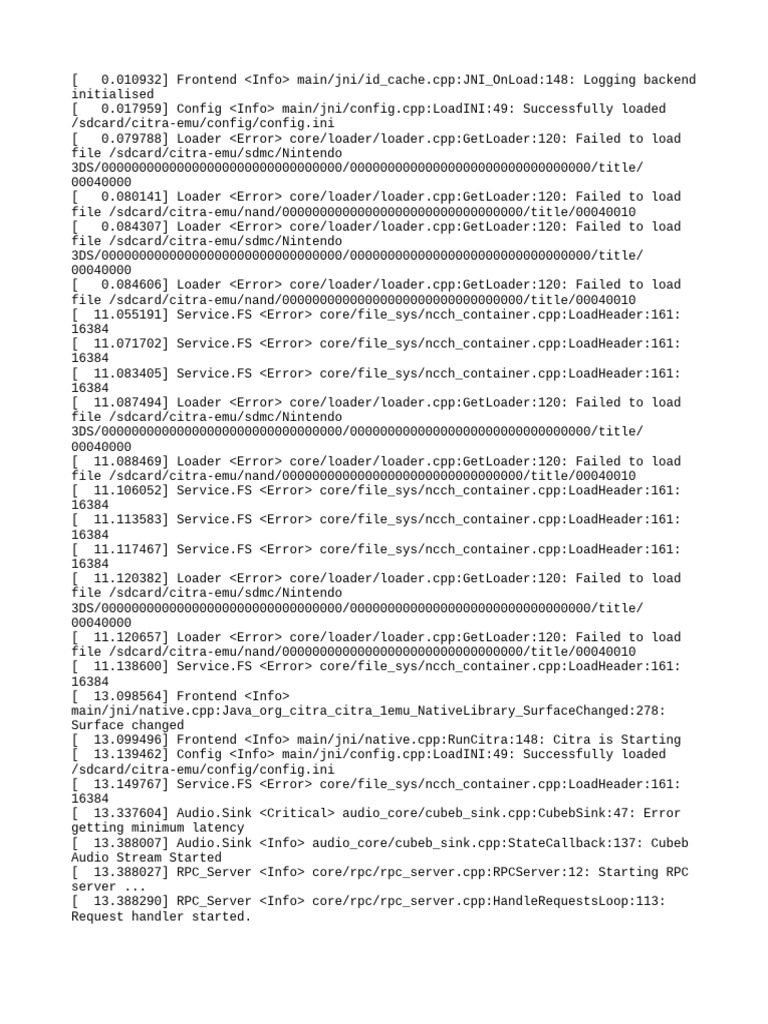 Citra Emulator Error Log | PDF | Computing Platforms | Operating System Technology