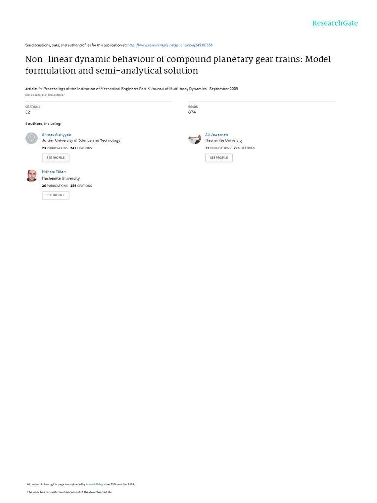 Non-linear dynamic behaviour of compound planetary gear trains: model formulation and semi ...