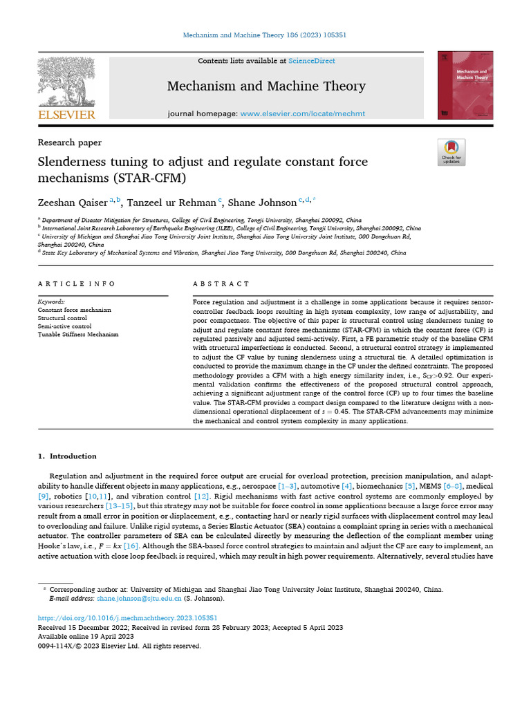 Slenderness Tuning for Force Mechanisms | PDF | Strength Of Materials ...