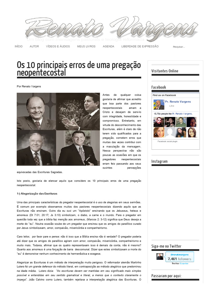 Os 10 Principais Erros de Uma Pregação Neopentecostal Renato Vargens ... Os 10 Principais Erros de Uma Pregação Neopentecostal Renato Vargens ...